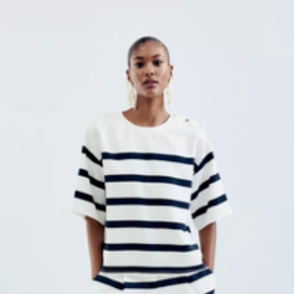 Zara | Tops | Striped Gold Button Shoulder Top Flawed Gem | Poshmark